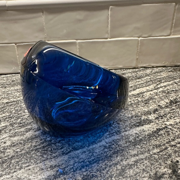 Other | Vtg Viking Thick Heavy Art Glass Orb Sphere Ashtray Cobalt Blue ...